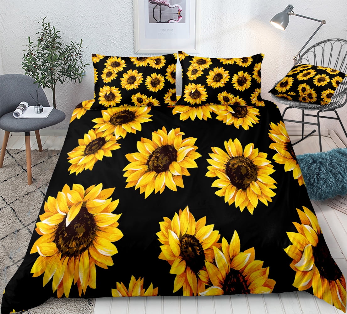 Move Over Black Sunflowers Bedding Sets Queen Yellow Sunflowers Pattern ...