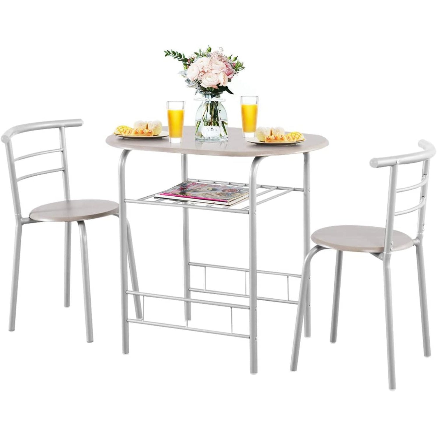 Bilot 3 Piece Dining Set Compact 2 Chairs and Table Set with Metal ...