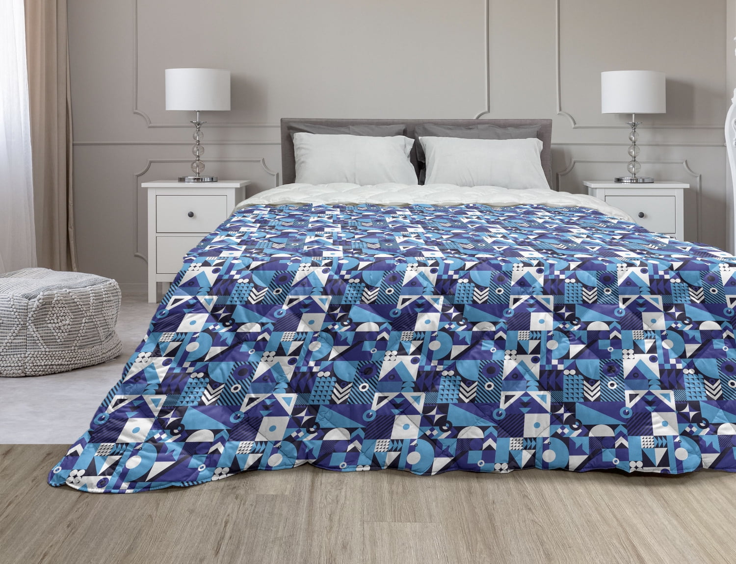 Navy Blue Down Alternative Comforter, Mediterranean Traditional Art ... Navy Blue Down Alternative Comforter, Mediterranean Traditional Art ...