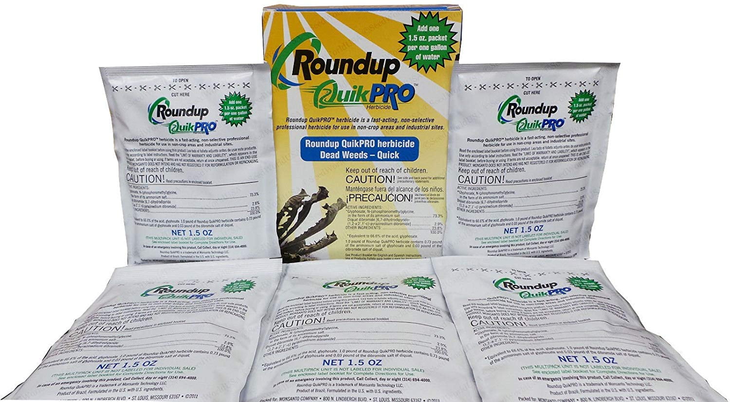Roundup Quikpro Weed Killer Herbicide 73.3% 1 Packet Per Gallon, 5 ...