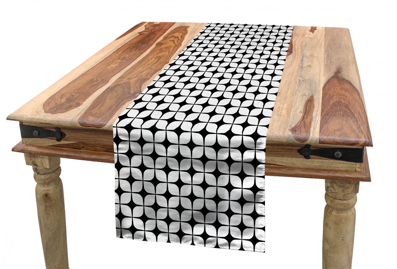 Abstract Table Runner, Continuing Round Squares in Monochrome Style ...