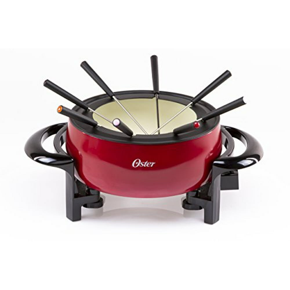 Oster Titanium-Infused DuraCeramic 3-Quart Fondue Pot, Eggshell/Red ...