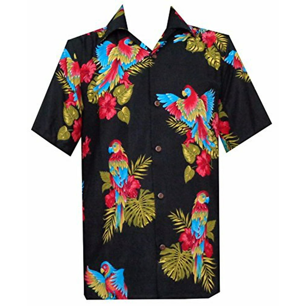 Alvish Hawaiian Shirt 39 Mens Parrot Print Beach Aloha Party Rich