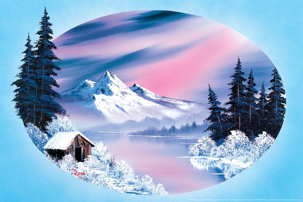 Laminated Bob Ross Winter Oval Art Print Painting Bob Ross Poster Bob ...
