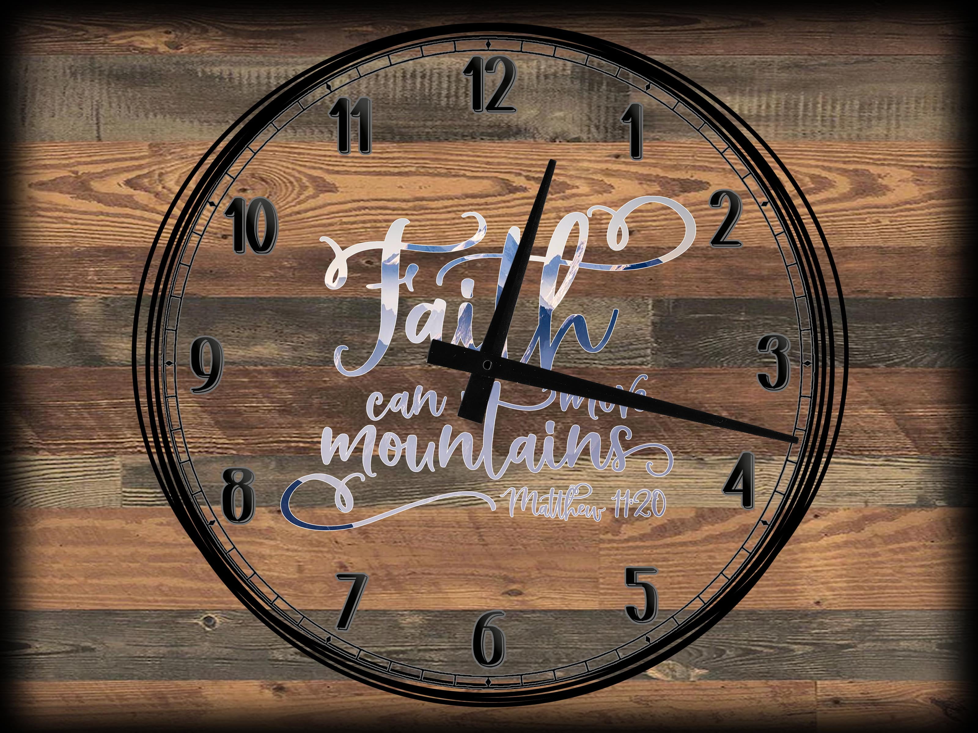 Large Wall Clock on Canvas Art Faith Can Move Mountains Matthew Faith ...