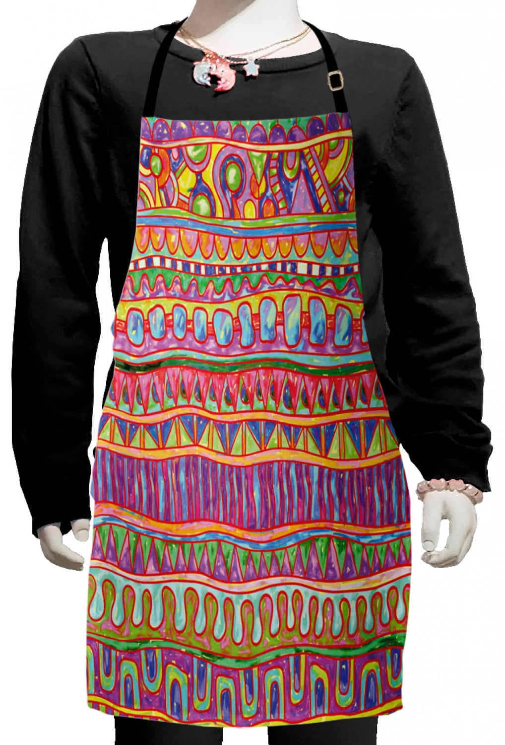 Colorful Kids Apron, Motif with Vibrant Geometric Elements and Strange ...