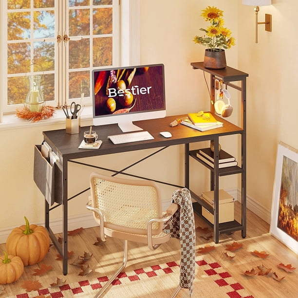 Bestier 52 inch Gaming Computer Desk with LED Lights & Shelves Adults ...