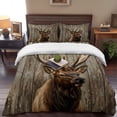 Brown Elk Duvet Cover Set Twin Size, Farmhouse Animals Wood Grain ...