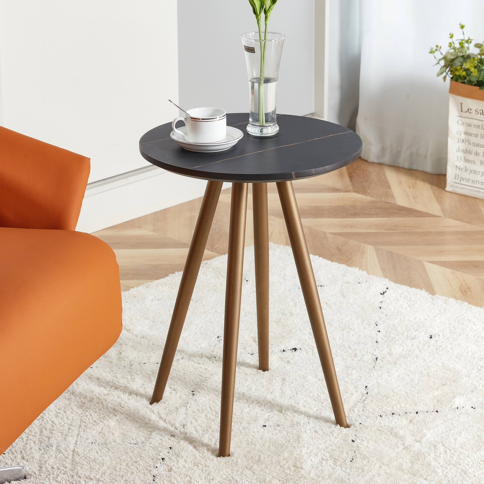 Round Side Table, Modern Minimalism White Faux Marble End Table, Small ...