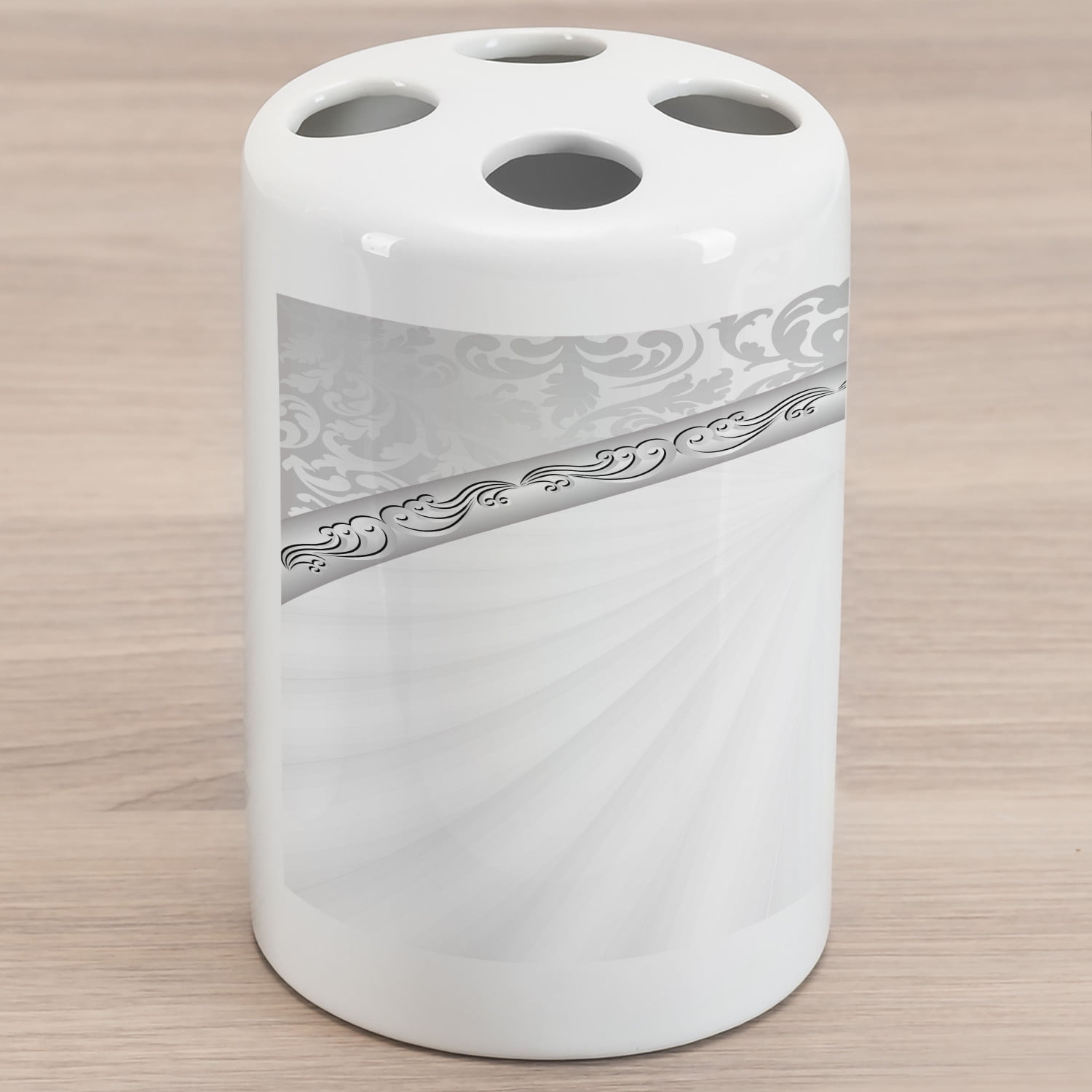 Damask Ceramic Toothbrush Holder, Curvy Band with Abstract Baroque ...