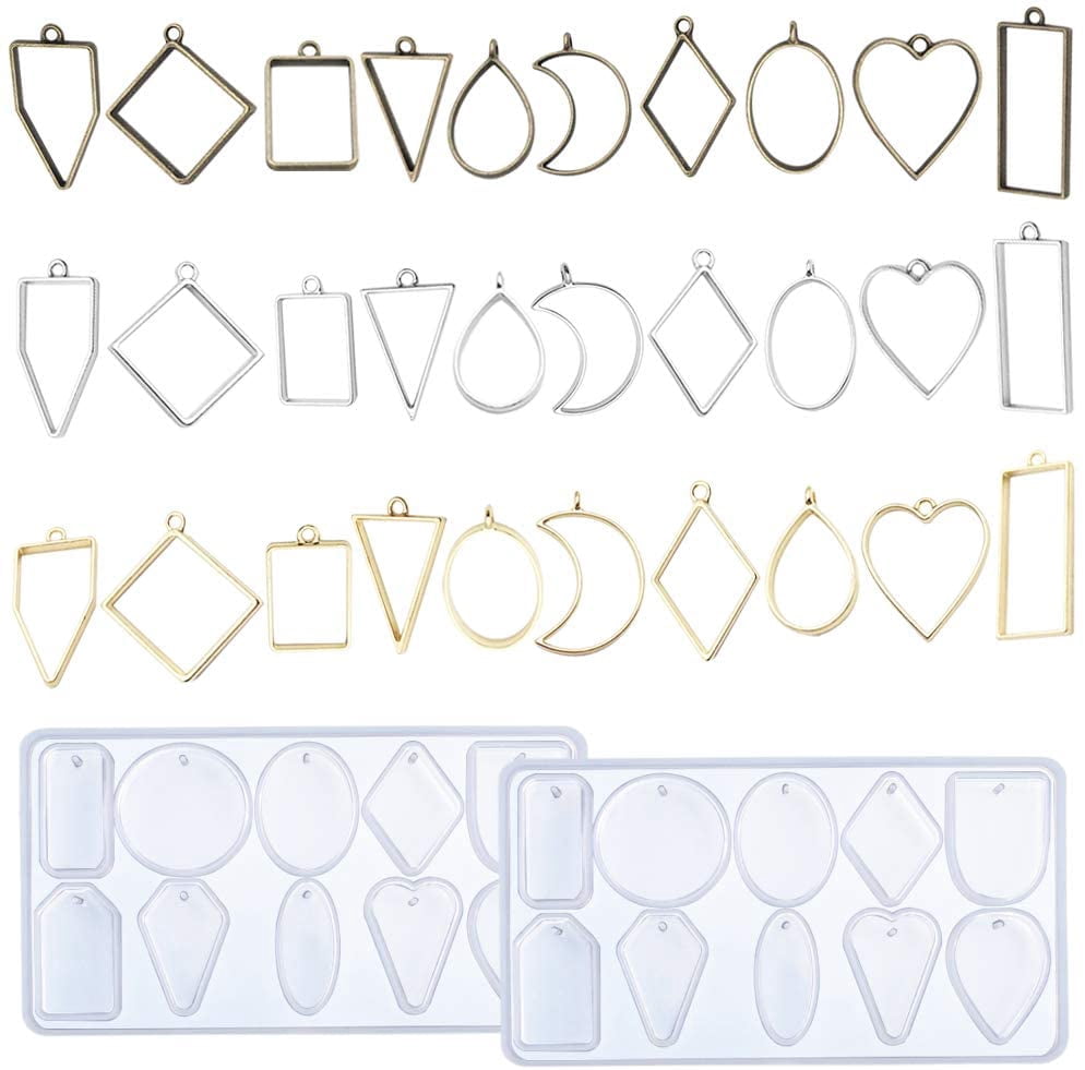 32 PCS Open Bezel Pendants Charms Resin Molds and Silicone Molds ...