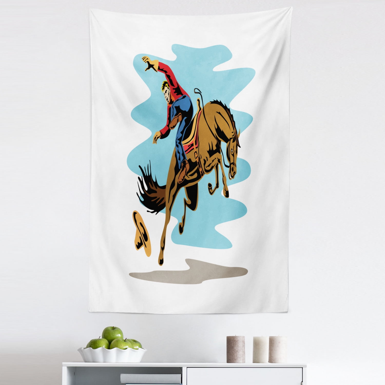 Rodeo Tapestry, Cowboy Failing off His Horse in an Arena Old West ...