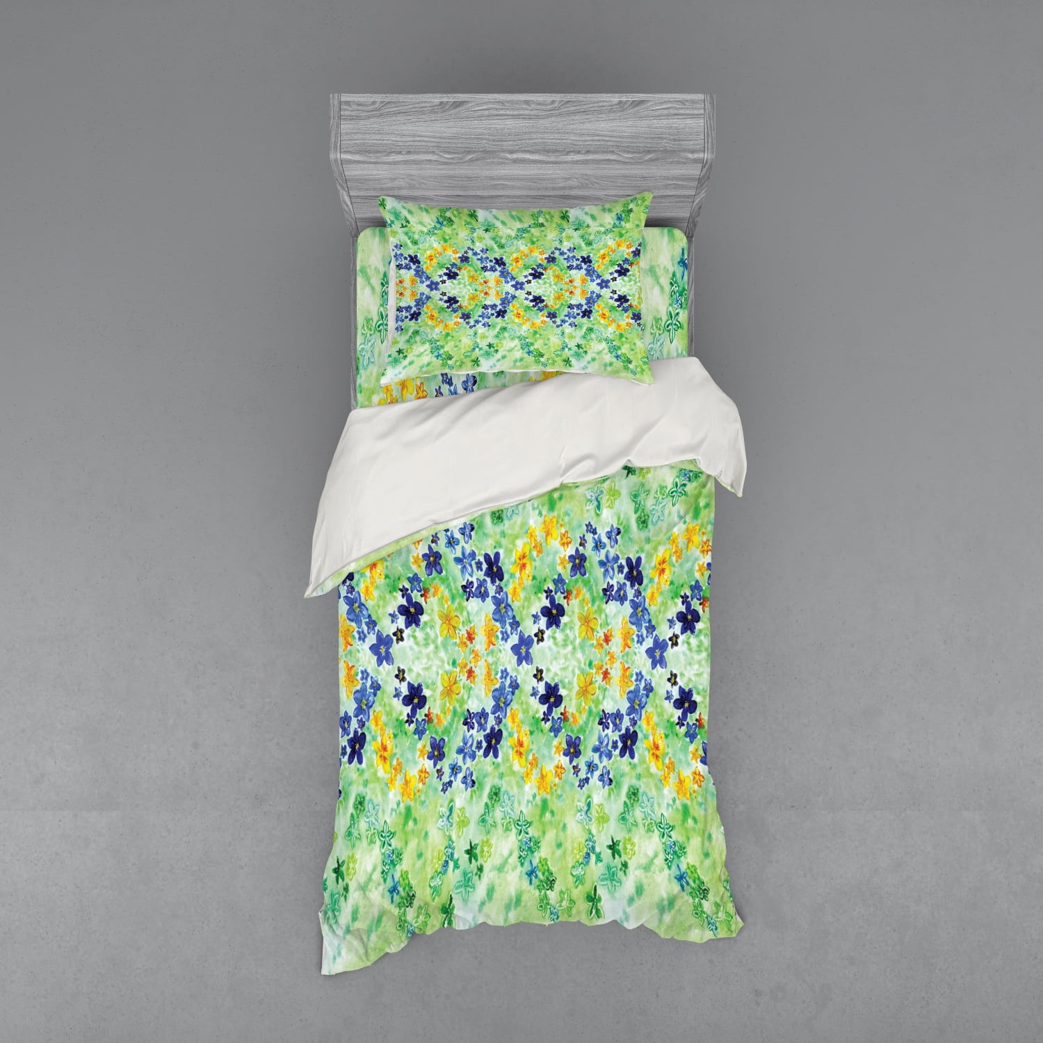 Watercolor Flower Duvet Cover Set, Orderly Symmetric Interlace Japanese ...