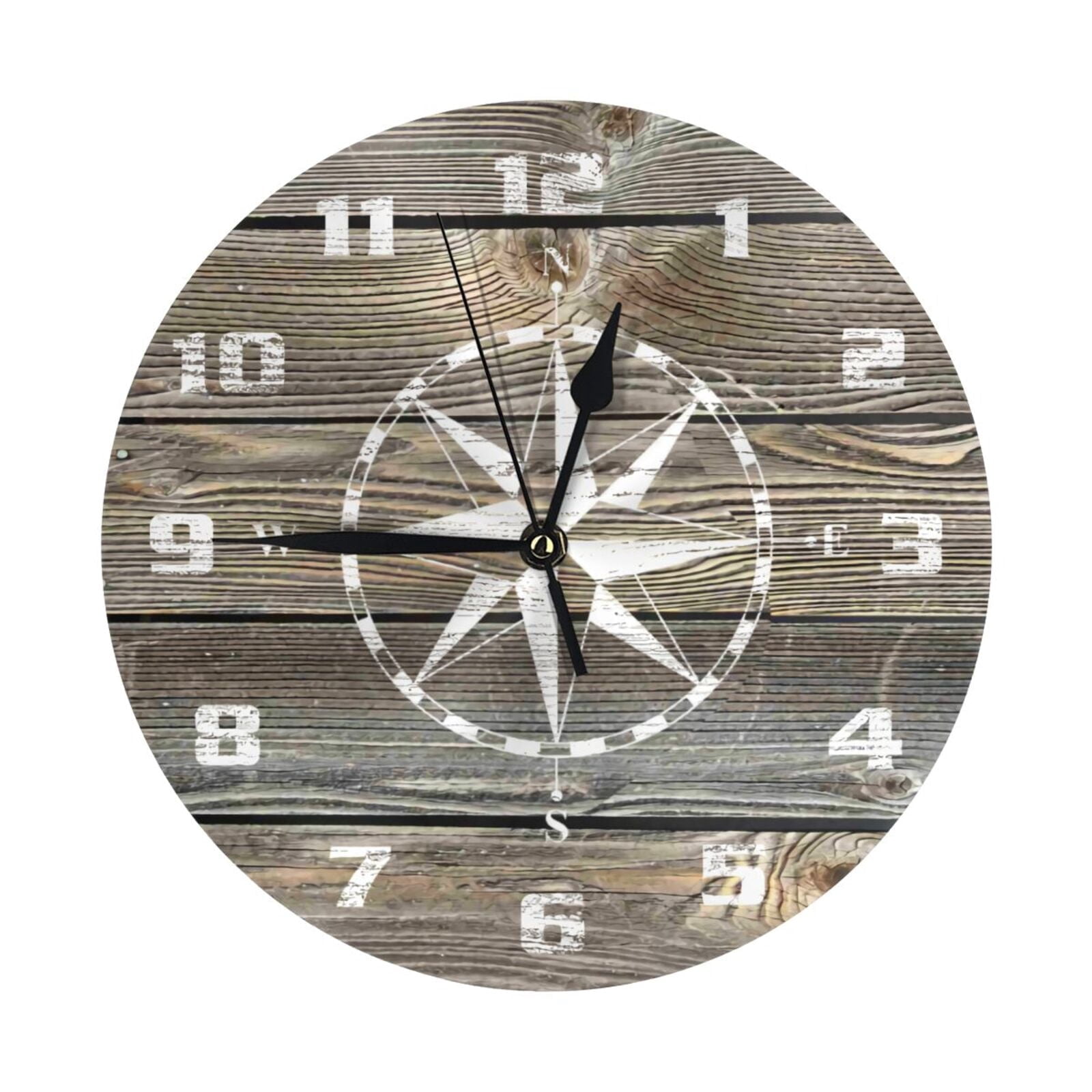 Reloj de pared con brújula náutica rústica de madera de aspecto ...
