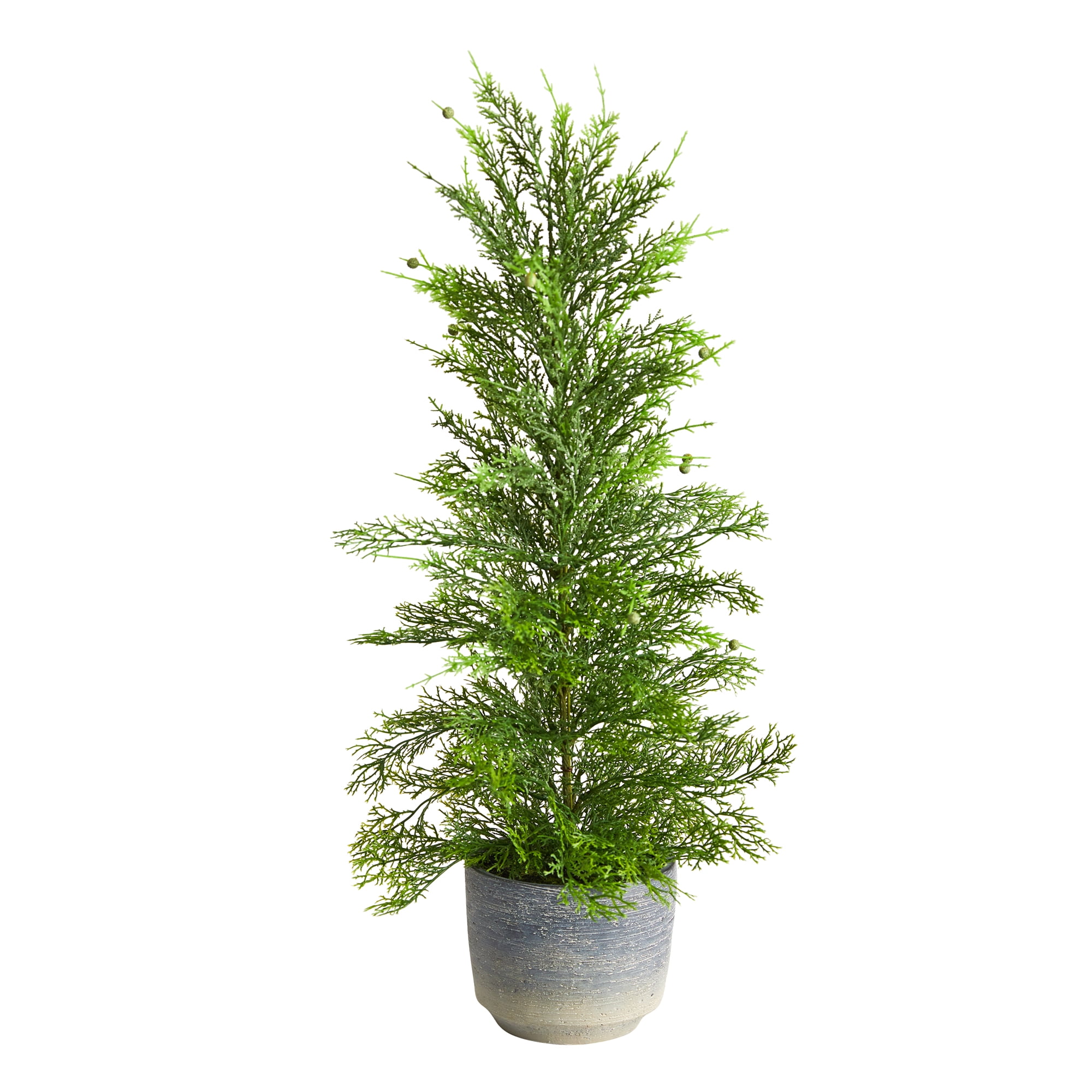 27" Artificial Cedar Artificial Trees in Natural Cement Pot , by Nearly ...