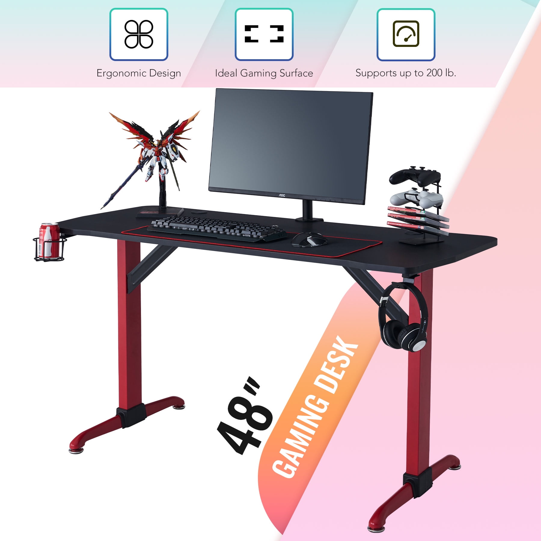 48" Ergonomic Computer Desk with Large Mouse Pad, Cup Holder, More ...