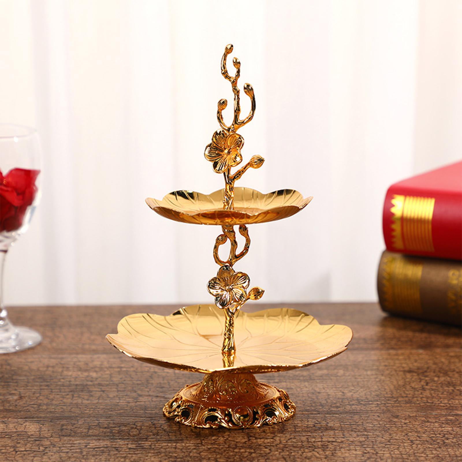 Elegant 2 Tier Gold Cupcake Stand Sculpture Fruit Candy Display Serving ...