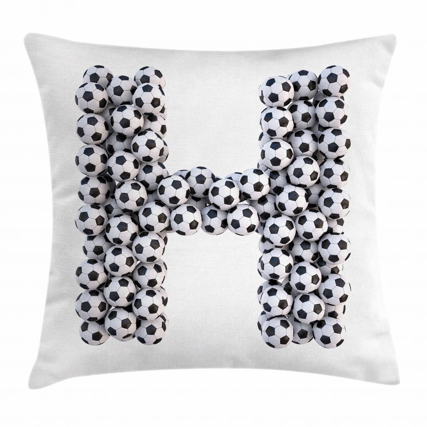 Letter H Throw Pillow Cushion Cover, Soccer Balls Arrangement Game Day ...