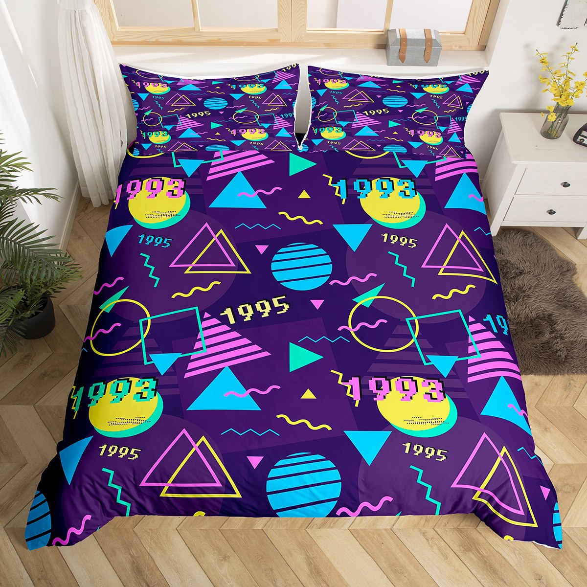 Geometry Duvet Cover 80s and 90s Hip Hop Bedding Set,Hipster Funky ...