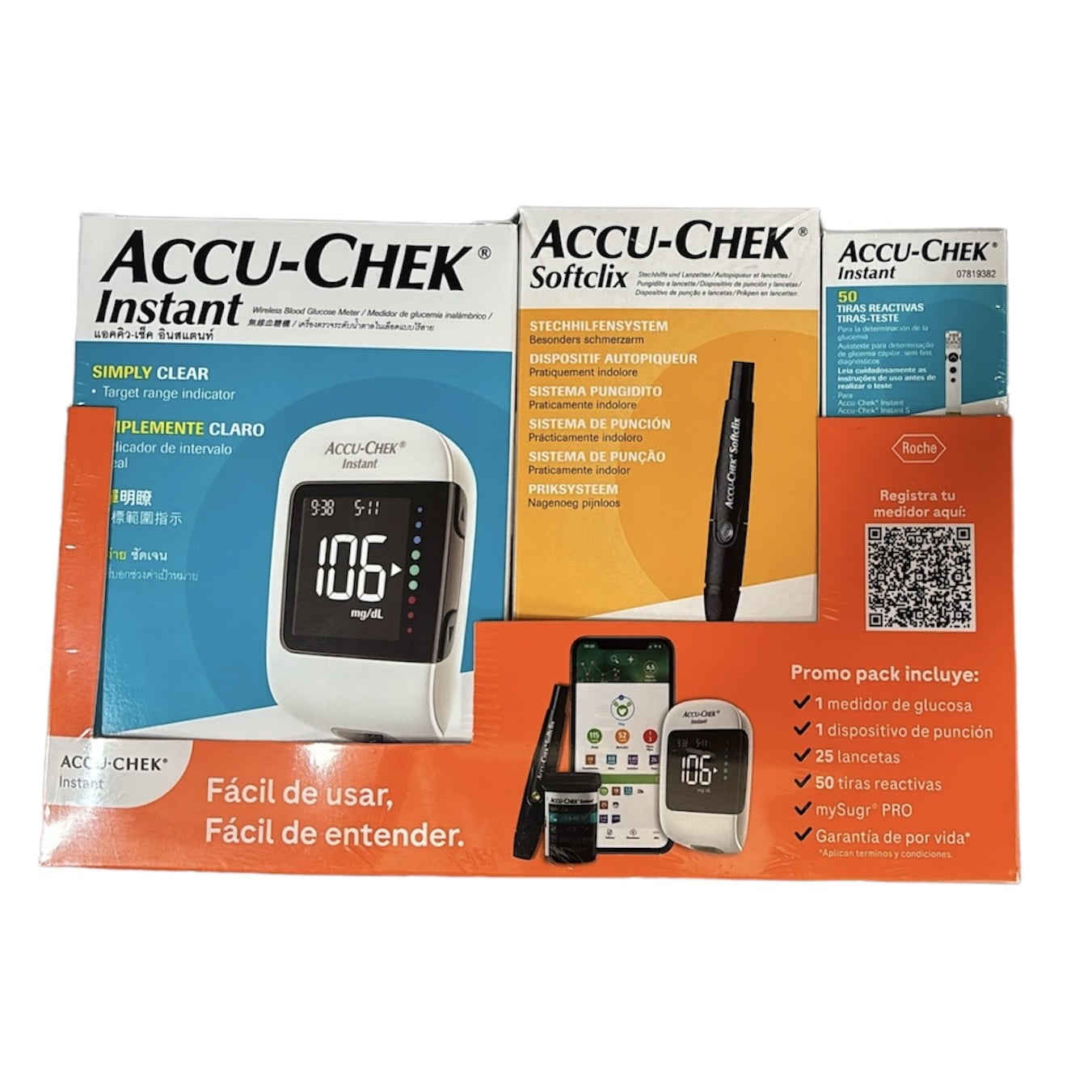 Glucómetro ACCU-CHECK® Instant CON 50 tiras reactivas Y 25 LANCETAS ...