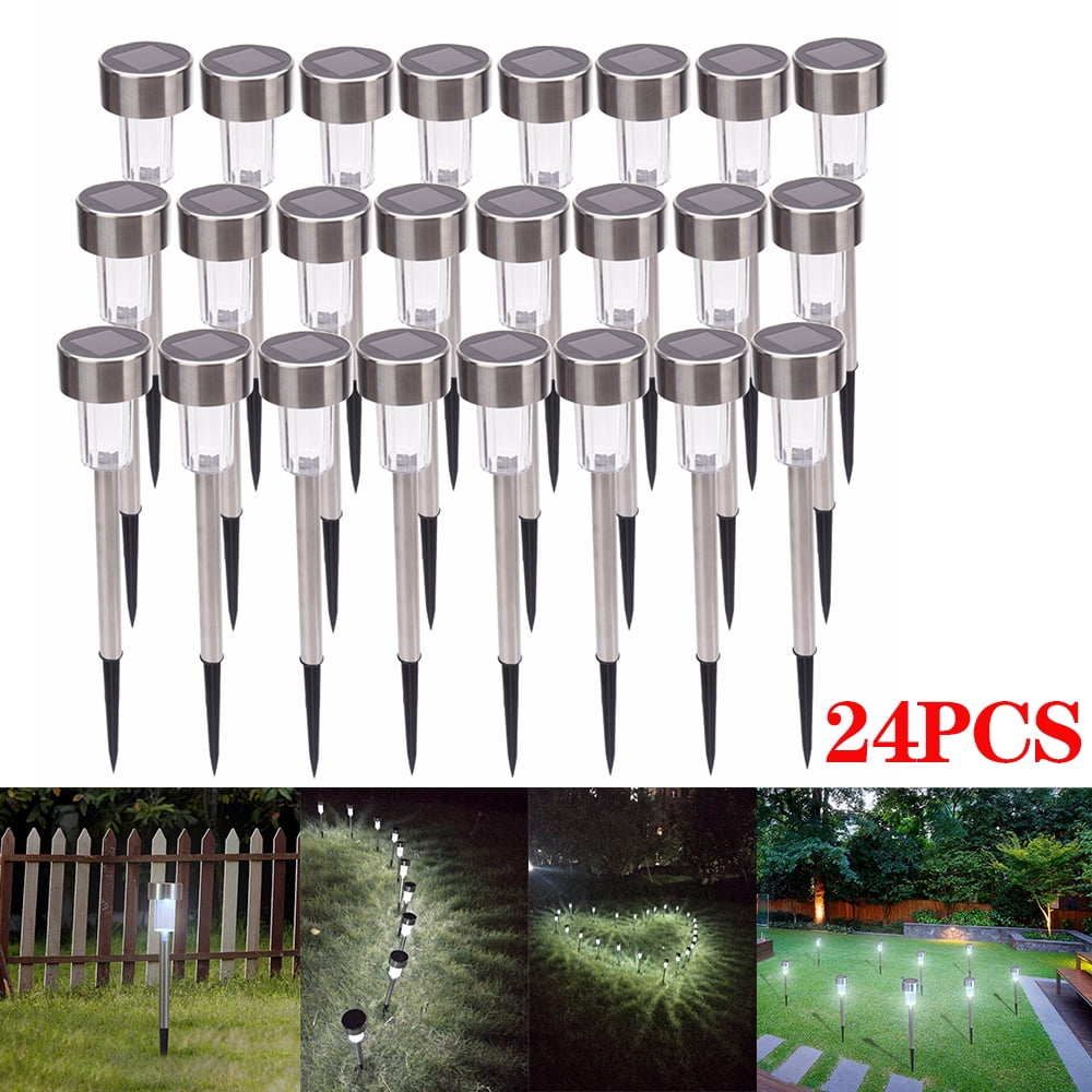 Solar Lights Outdoor, 24Pack Stainless Steel Outdoor Solar Lights - LED ...