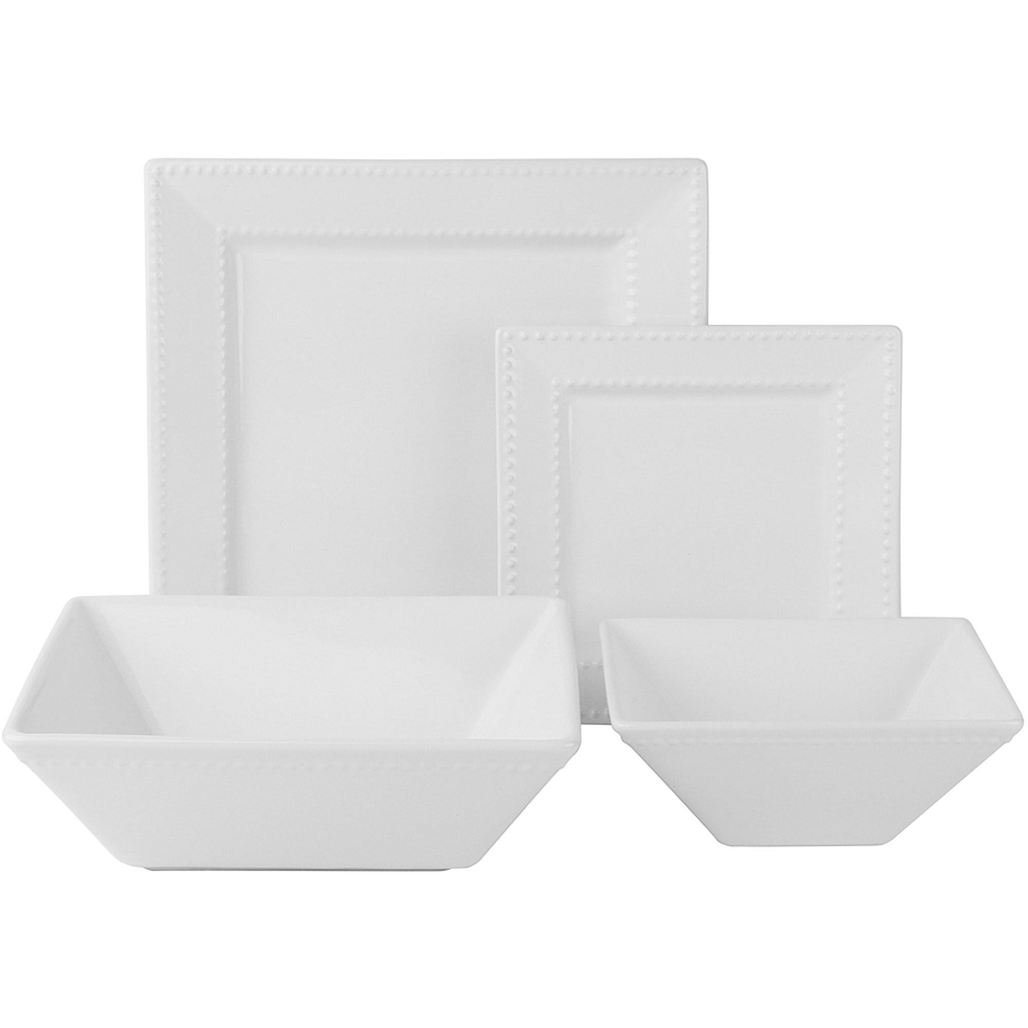 10 Strawberry Street Nova Beaded Square 19-Piece Dinnerware Set ...