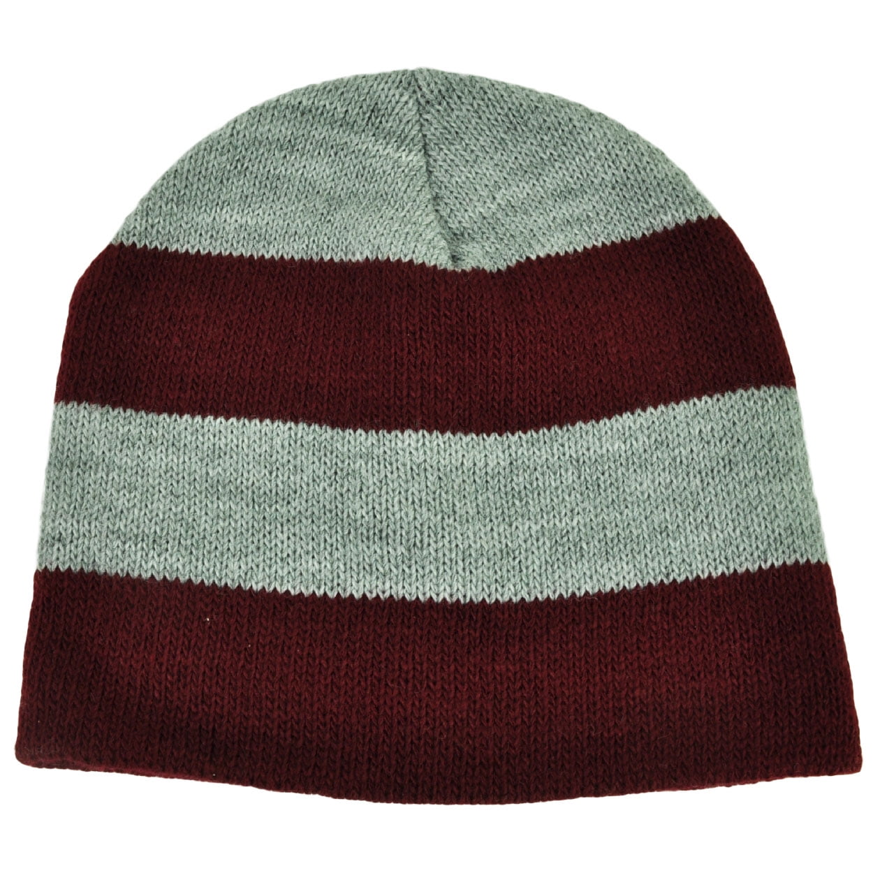 Striped Burgundy Gray Knit Cuffless Beanie Blank Toque Plain Winter Hat ...