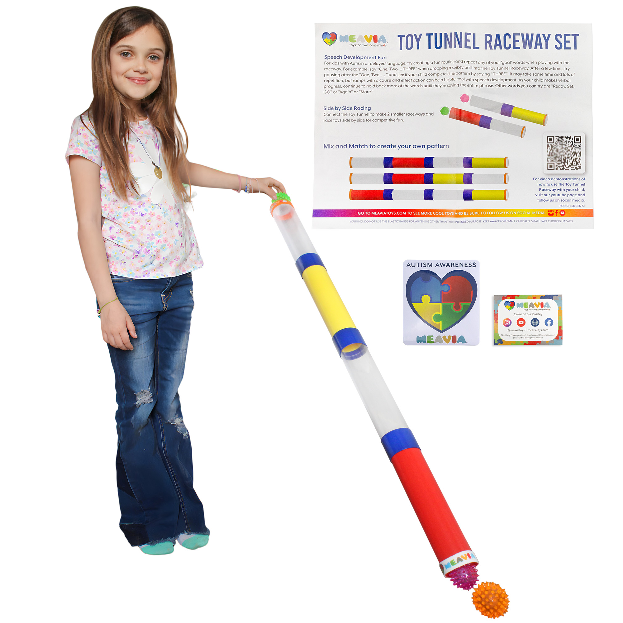 Meavia Toy Tunnel Ball Drop Race Track Set (7-Piece Set); Toy Car ...