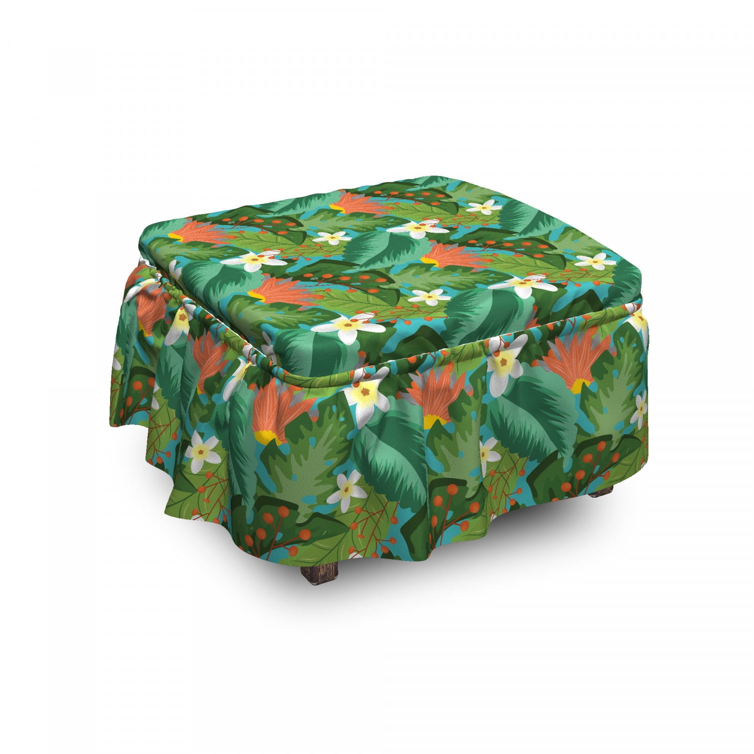 Tropical Ottoman Cover, Close up Exotic Plantation, 2 Piece Slipcover ...