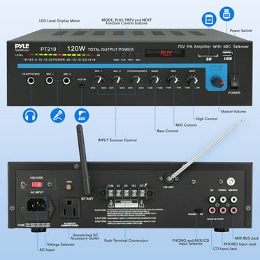 Pyle PCM60A Compact 100 Watt Power Amplifier Sound System with 3 Input ...