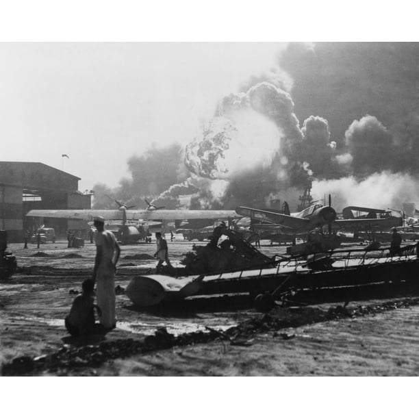 Explosion At Pearl Harbor Seen From Hickam Field. Japanese Attack On ...