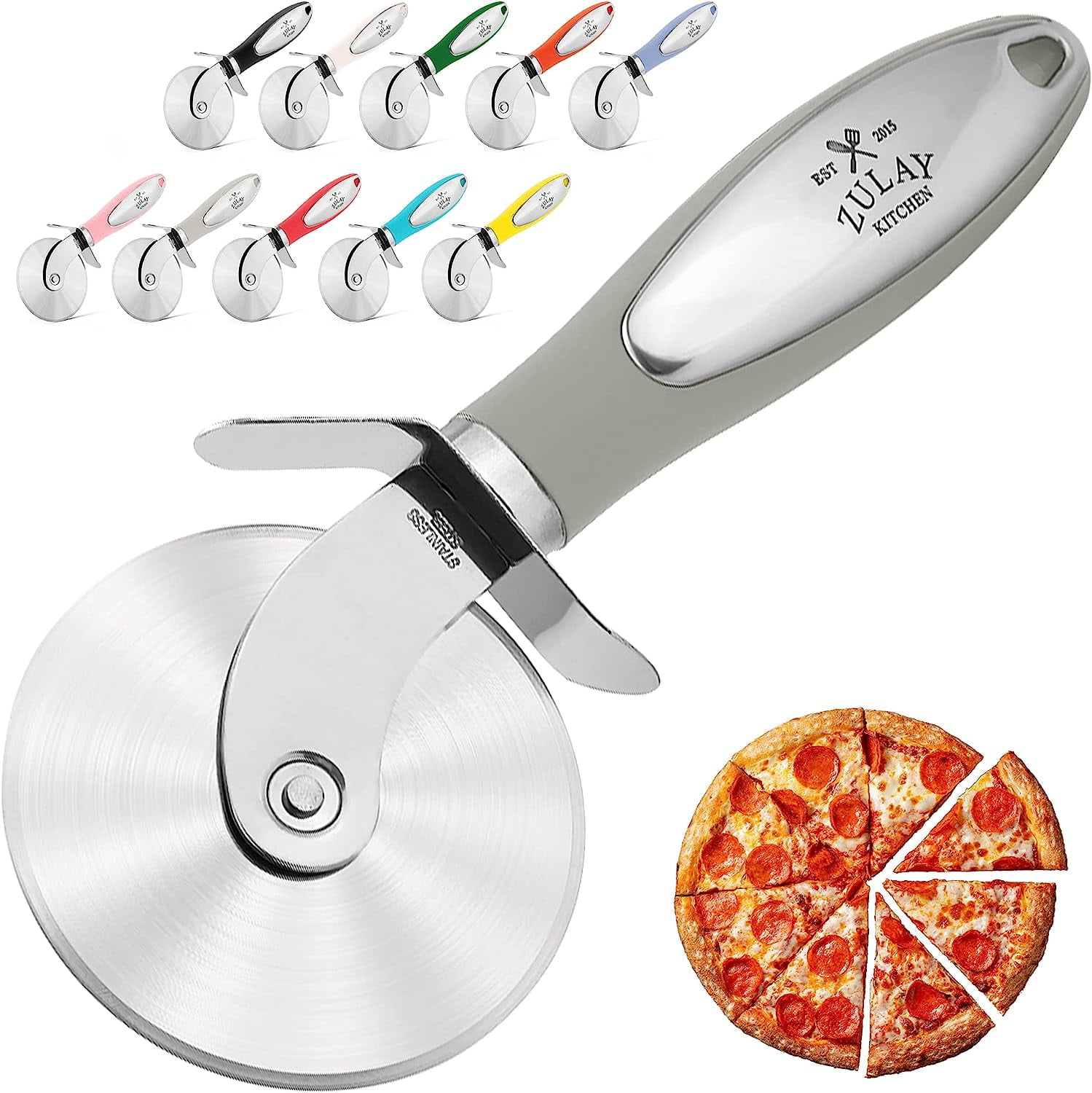 Zulay Kitchen Large Pizza Cutter Wheel Stainless Steel Pizza Slicer Non ...