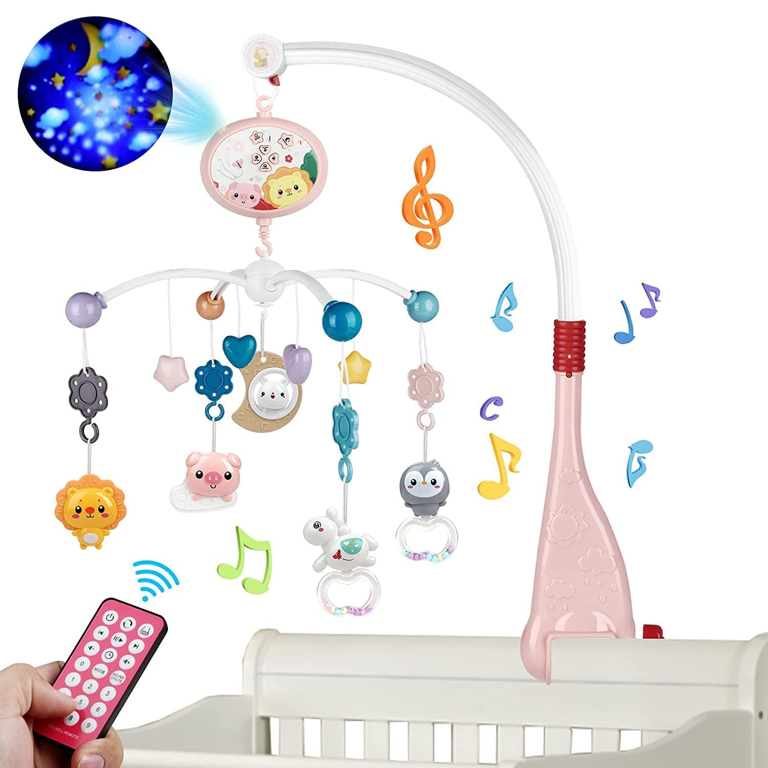 Crib Mobile for Baby Melodious Music Soft Light Keep Baby Soothed with ...