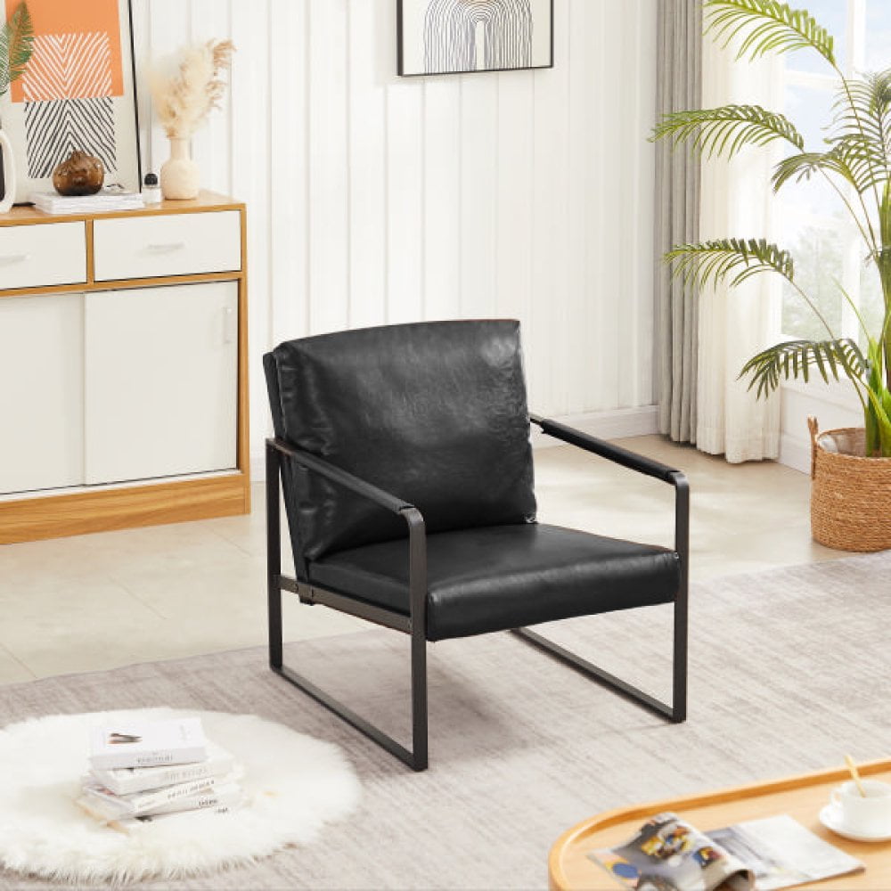 Gzxs Accent Chairs, Black PU Upholstered Bedroom Chairs, Mid-Century ...