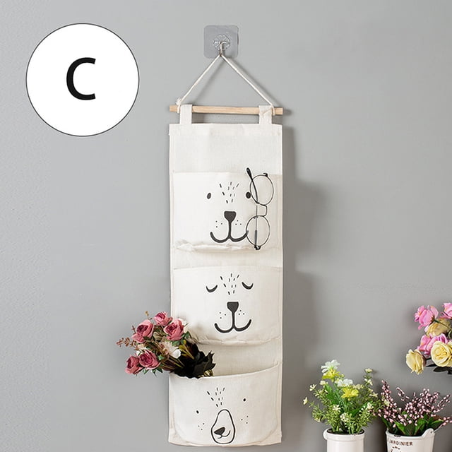3 Pockets Cute Wall Mounted Storage Bag Closet Organizer Clothes ...