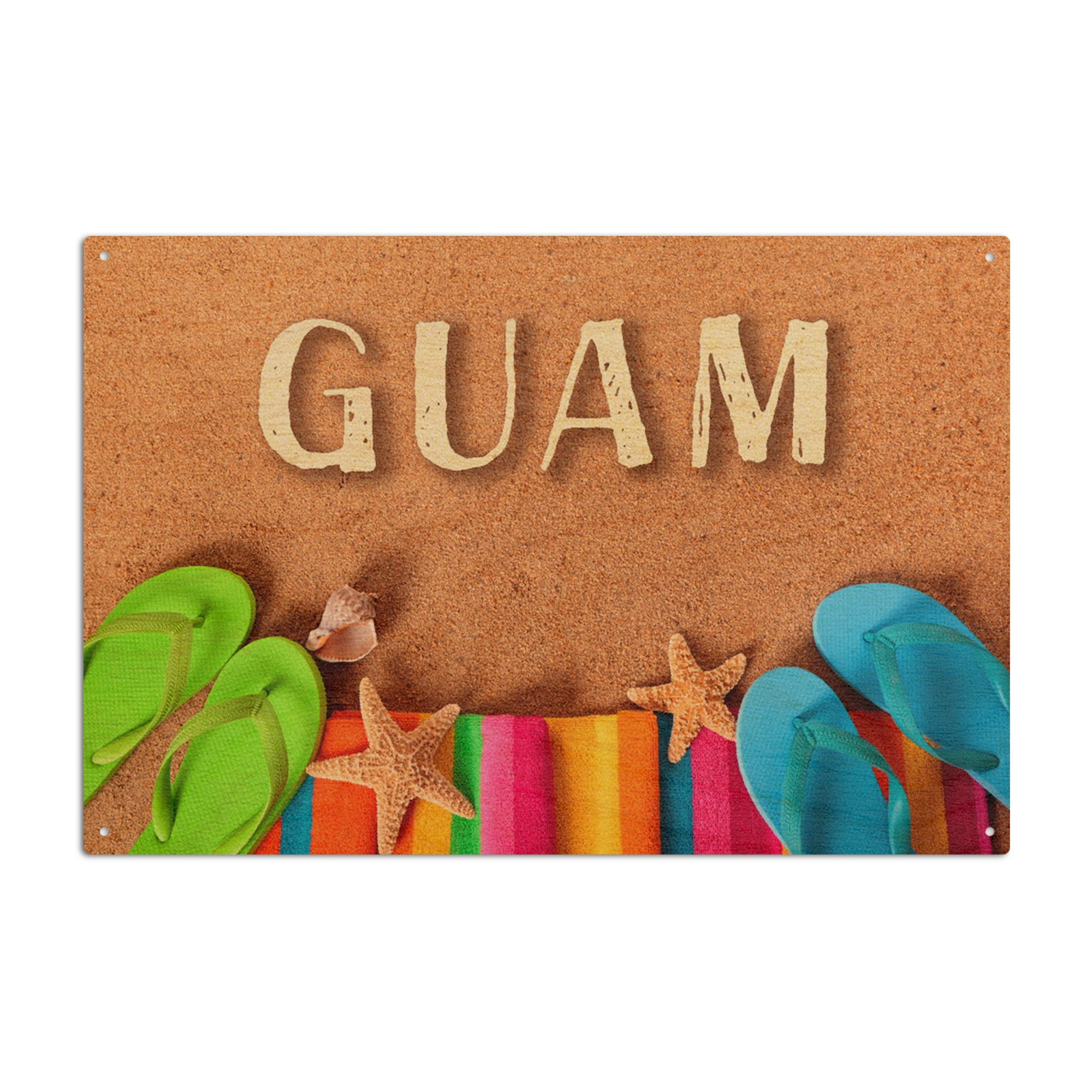 Guam, Flip Flops on Beach Birch Wood Wall Sign (6x9 Rustic Home Decor ...