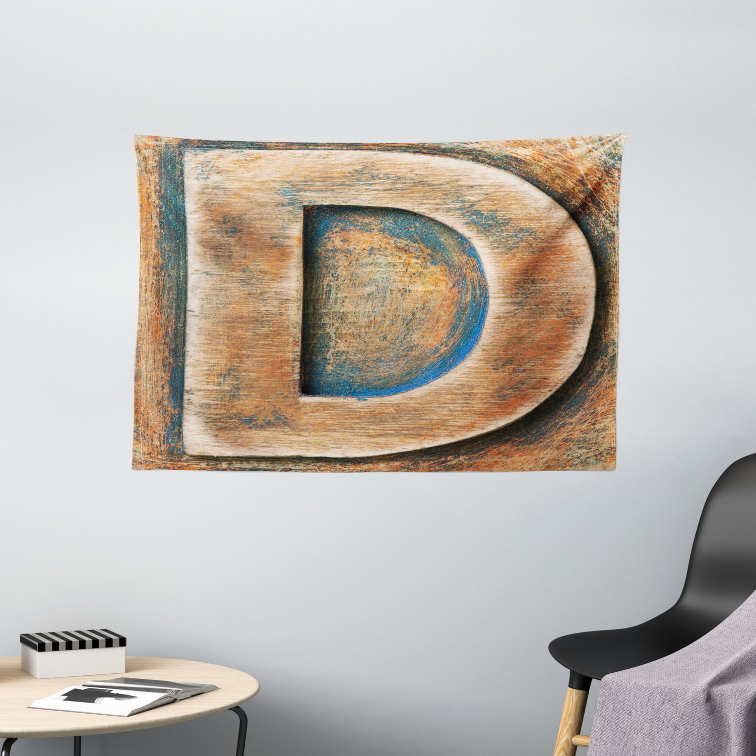 Letter D Tapestry, Scratched Wooden Timber Typography Character Rough ...