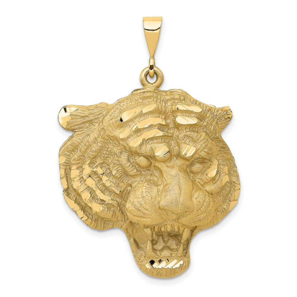 IceCarats - 14kt Yellow Gold Tigers Head Pendant Charm Necklace Animal ...