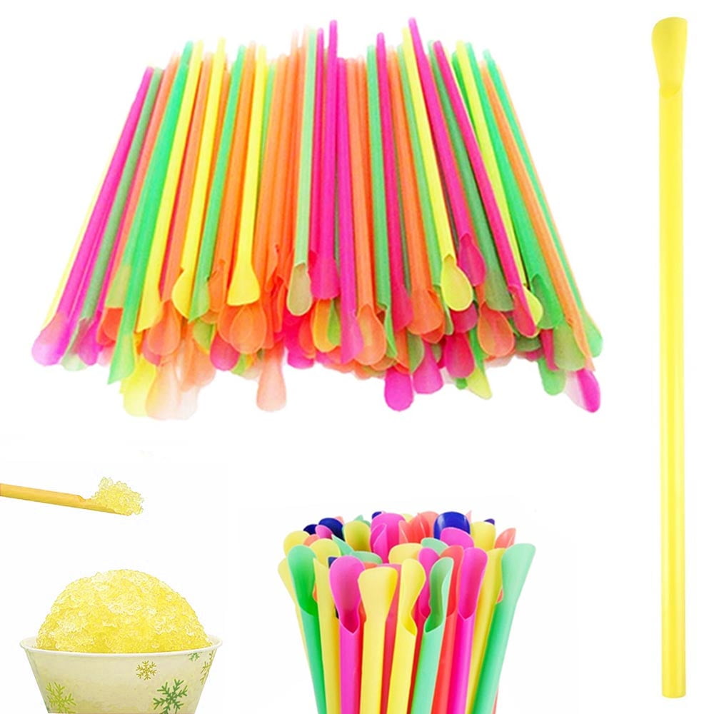 250 Pc Spoon Straws Shaved Ice Snow Cone Slush Multi Colored Sorbet ...