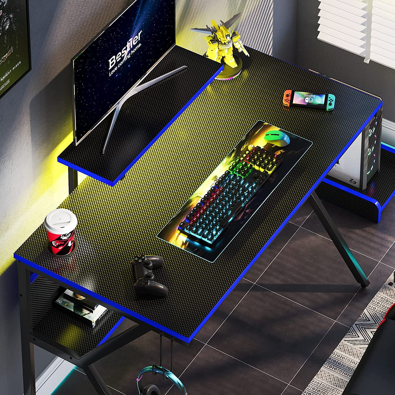 Buy Bestier 44 inch Gaming Desk with Monitor Stand Carbon Fiber Online ...
