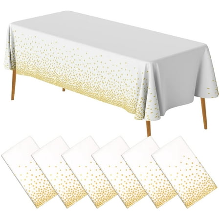 6 Pack White and Gold Plastic Tablecloths for Rectangle Tables ...