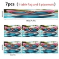 7 Piece Linen Table Runner and Placemats Set, Cat Sunglasses Pool ...