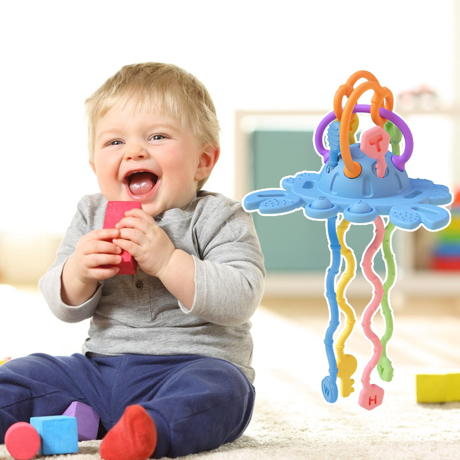 Washranp Baby Pull String Sensory Toys,Silicone Pull String Interactive ...