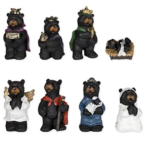 8 Piece Black Bear Figurines Resin Nativity Set - Walmart.com