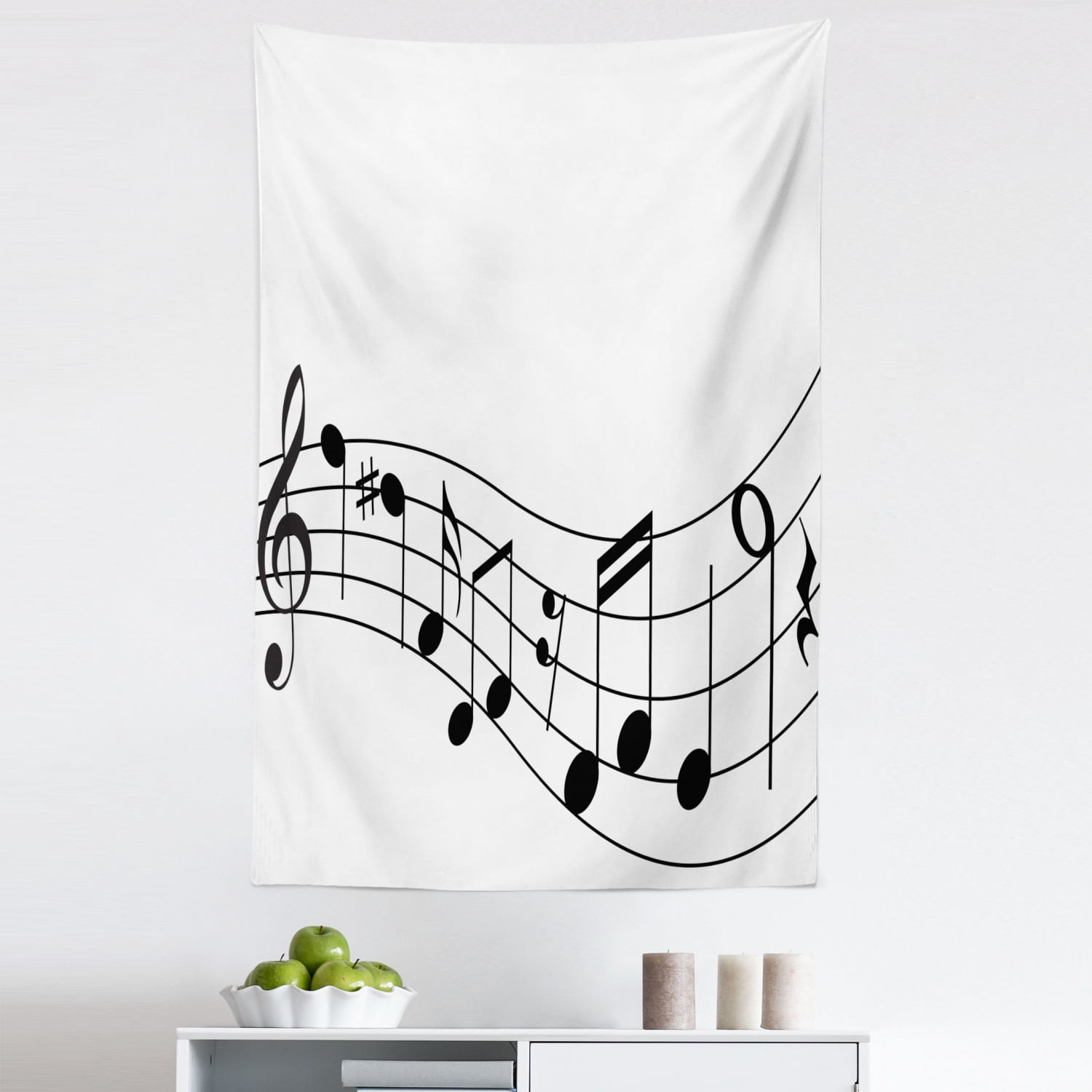 Music Note Tapestry, Graphic Print of Notations Learning Sounds and ...