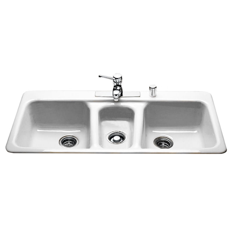 Miseno Mci97-4Tm 43" 4 Hole Cast Iron Triple Basin Kitchen Sink For ...