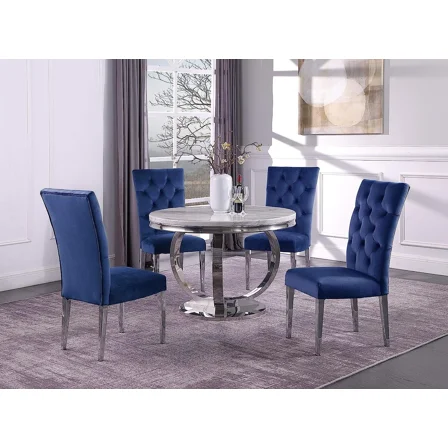 Modern Faux Marble 5-Piece Dining Set, 52" Round Dining Table with ...