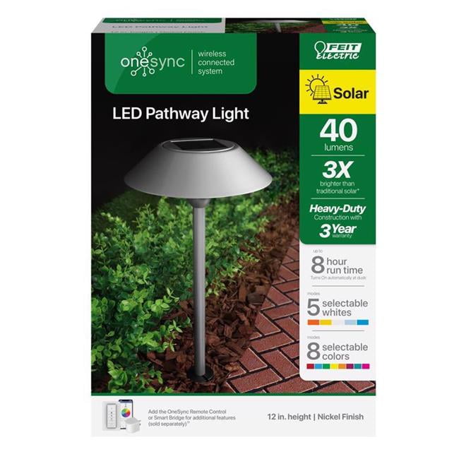 Feit Electric 3010283 40 wattt LED OneSync Brushed Nickel Solar Powered Pathway Light - Walmart.com