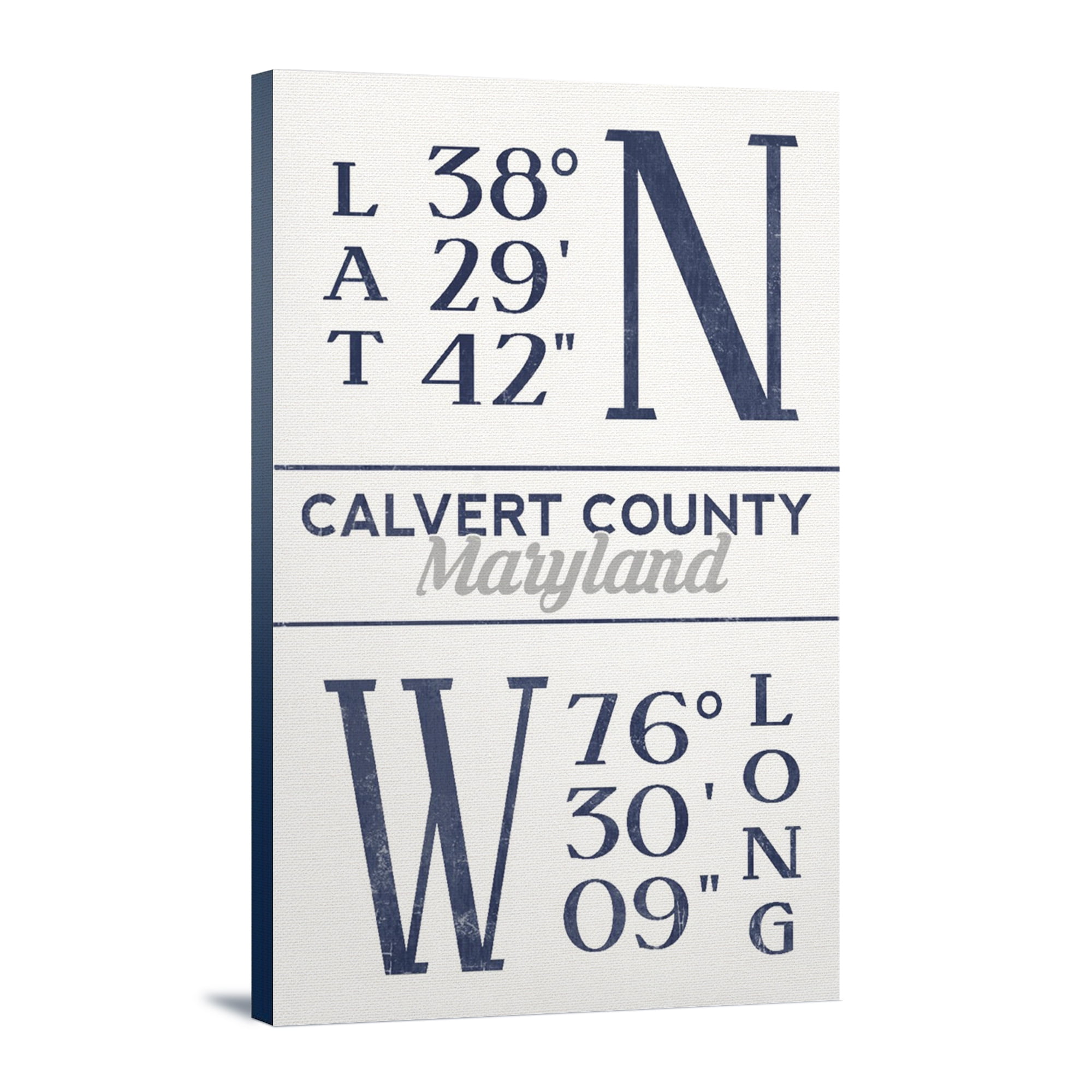Calvert County, Maryland, Latitude and Longitude, (12x18 Wrapped Canvas ...