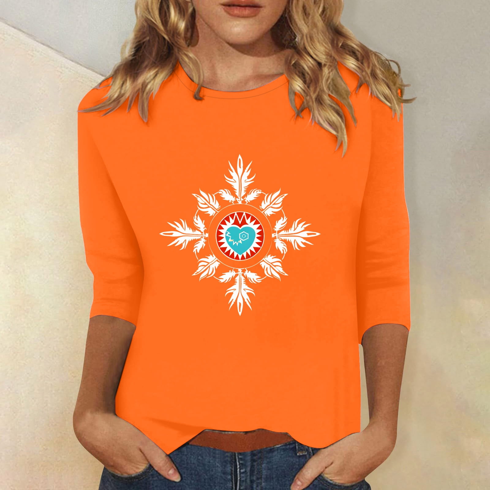 Click here for Aoochasliy Fall Big-Clearance Woman Orange Day Tee... prices